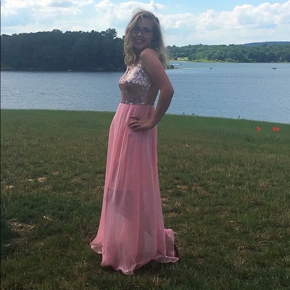 Spense | Dresses | Gold Sequin Blush Pink Long Dress | Poshmark